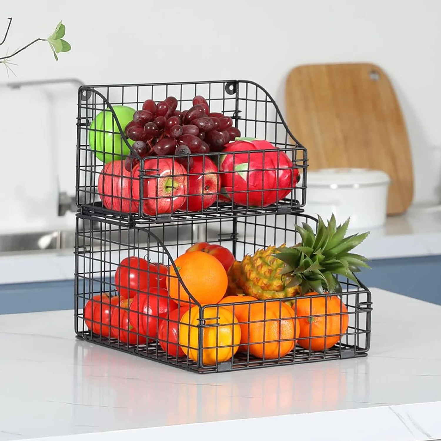2-tier Wall-mounted & Countertop Fruit Vegetable Storage Basket ...