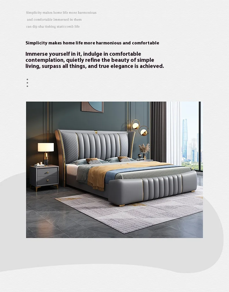 Modern Luxury Upholstered Bed Simple King Size Soft Bed Frame Bedroom ...