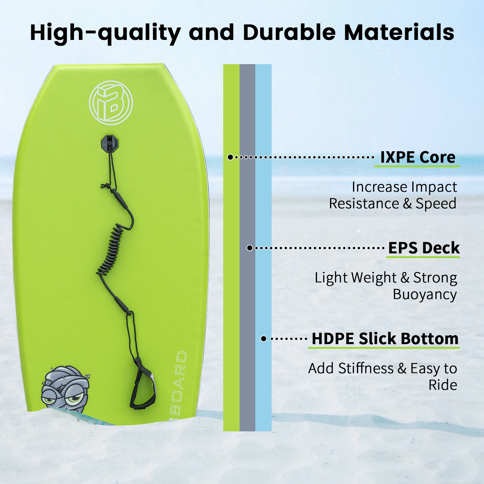 Green EPS Foam Body Board for Beach & Wave Surfing - OEM