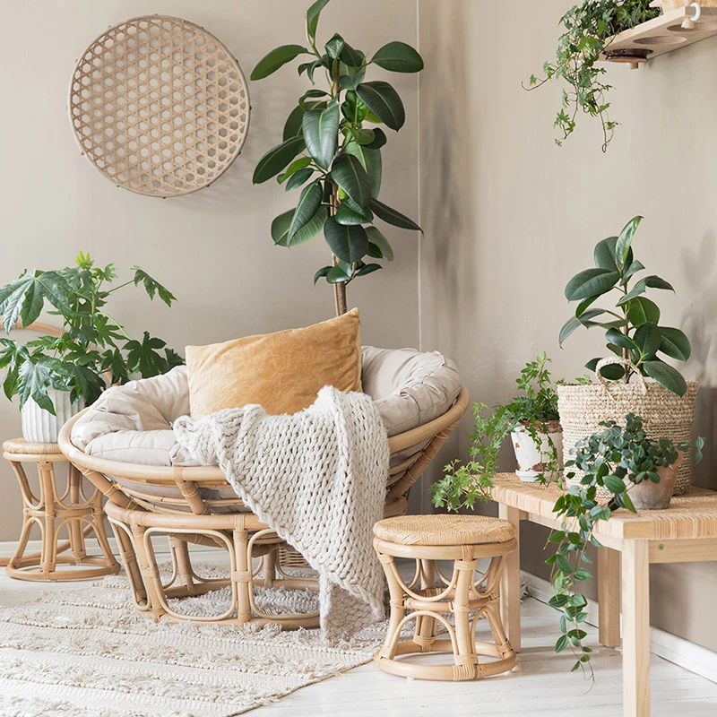 Nordic Modern Style Natural Rattan Cane Radar Papasan Chair