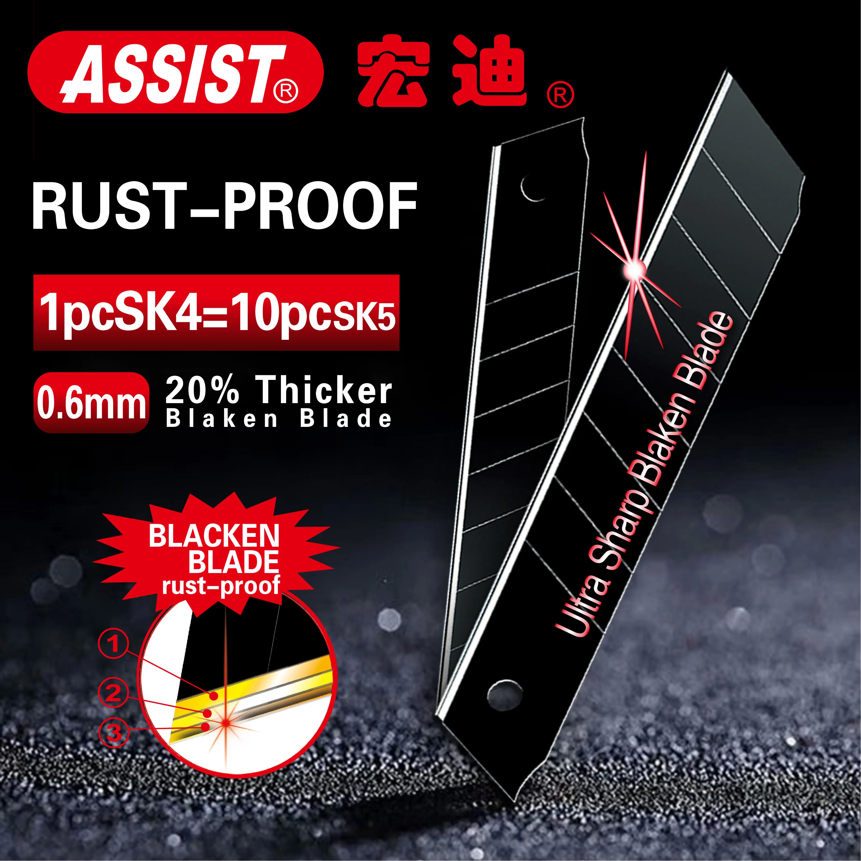 SK4 18MM Utility Knife Blade - Sharp HRC 65 Blacken Edge