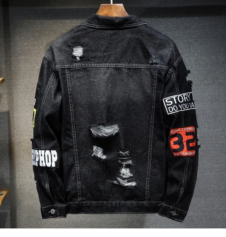 Fashion High Quality Embroidered Patch Jeans Jacket For Men Blue And ...