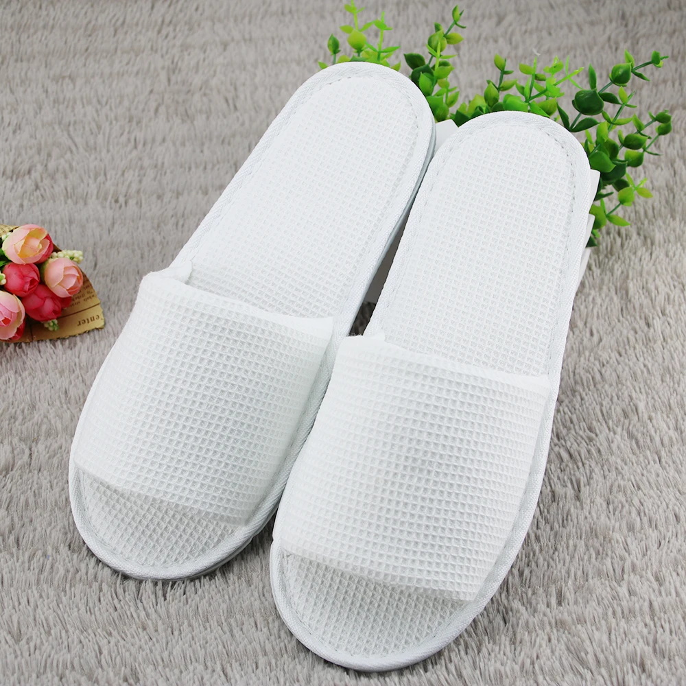 Disposable Open Toe Waffle Terry Cotton Hotel Slippers With Custom Logo ...