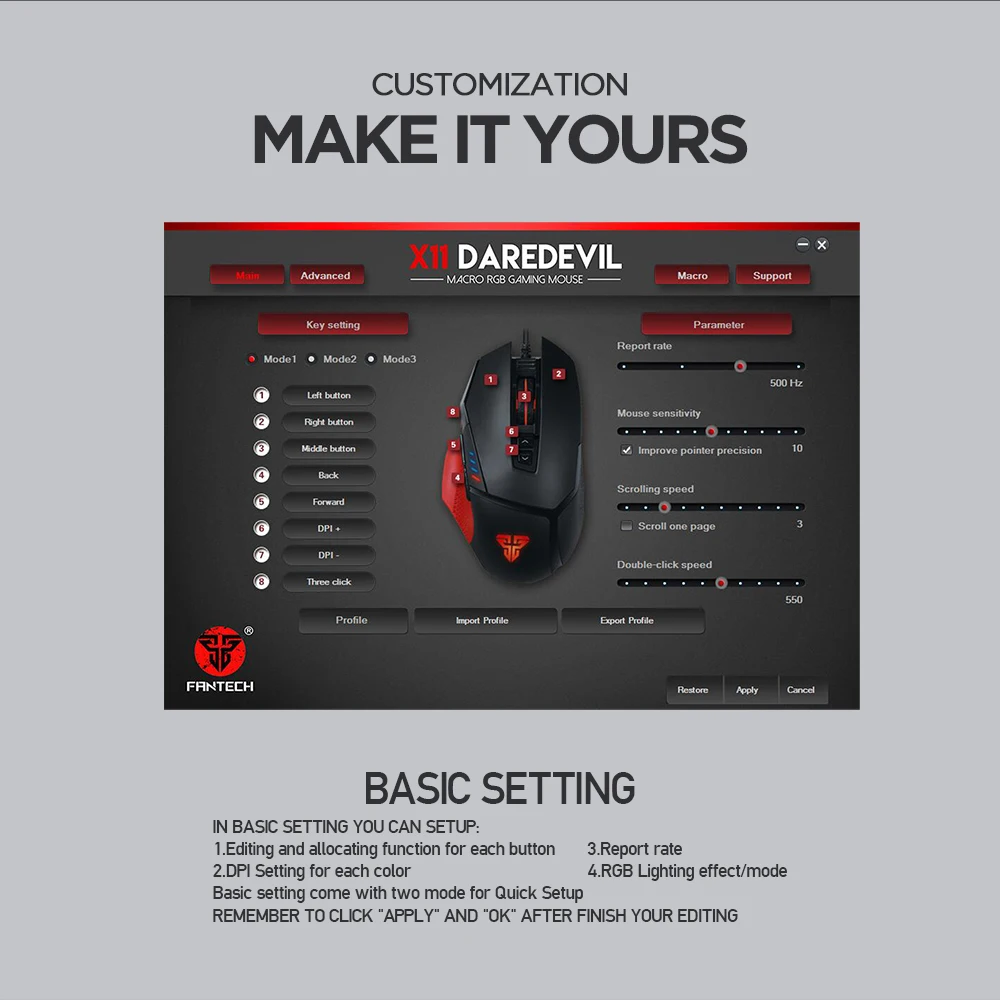 Fantech X11 Daredevil Pro-gaming Wired Mouse Avago Sensor Macro ...