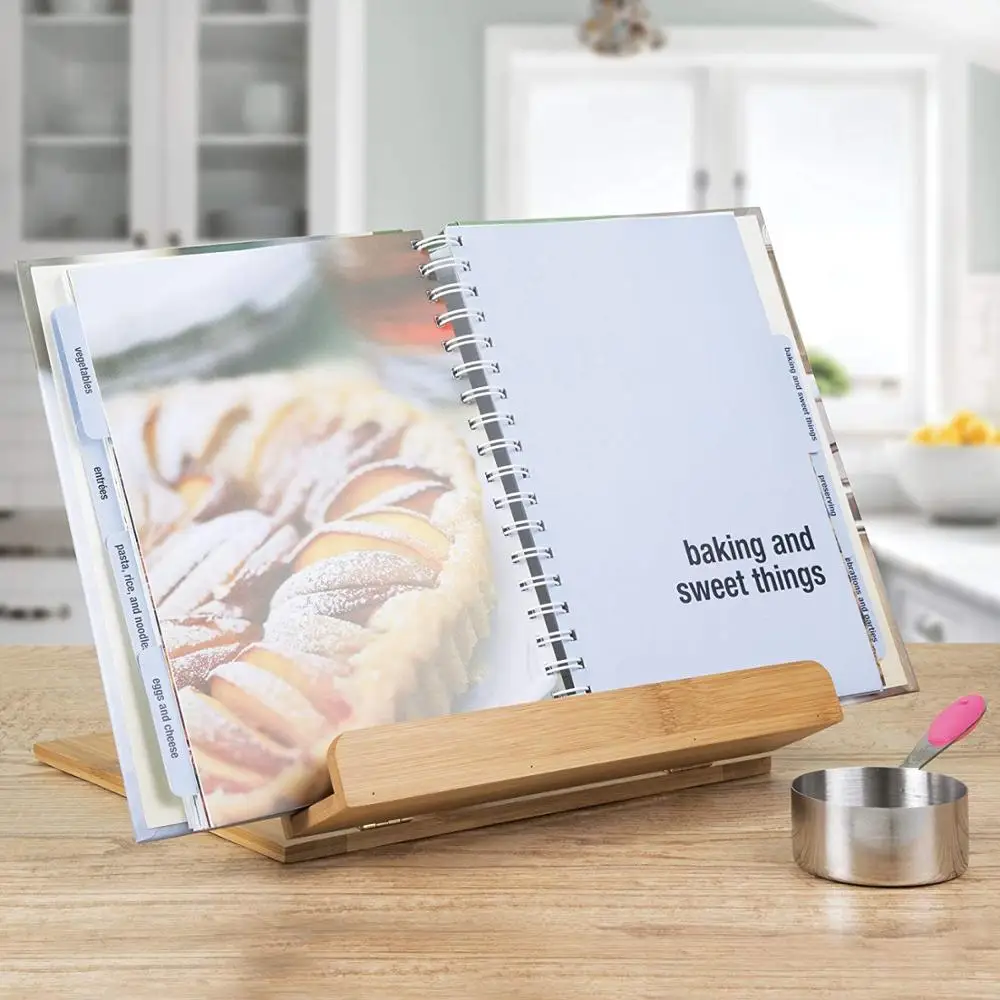 Custom Bamboo Cookbook Stand Foldable Tablet Holder Adjustable Recipe ...