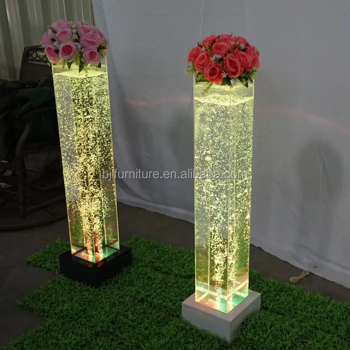 wedding decorative LED light pillars acrylic water bubble column flower ...
