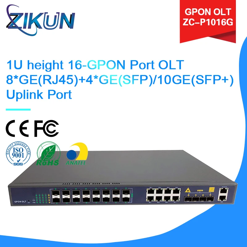 Zc-p1016g 1u Height 16-gpon Port Olt 8*ge(rj45)+4*ge(sfp)/10ge(sfp+) Uplink Port - Buy 16 Port ...