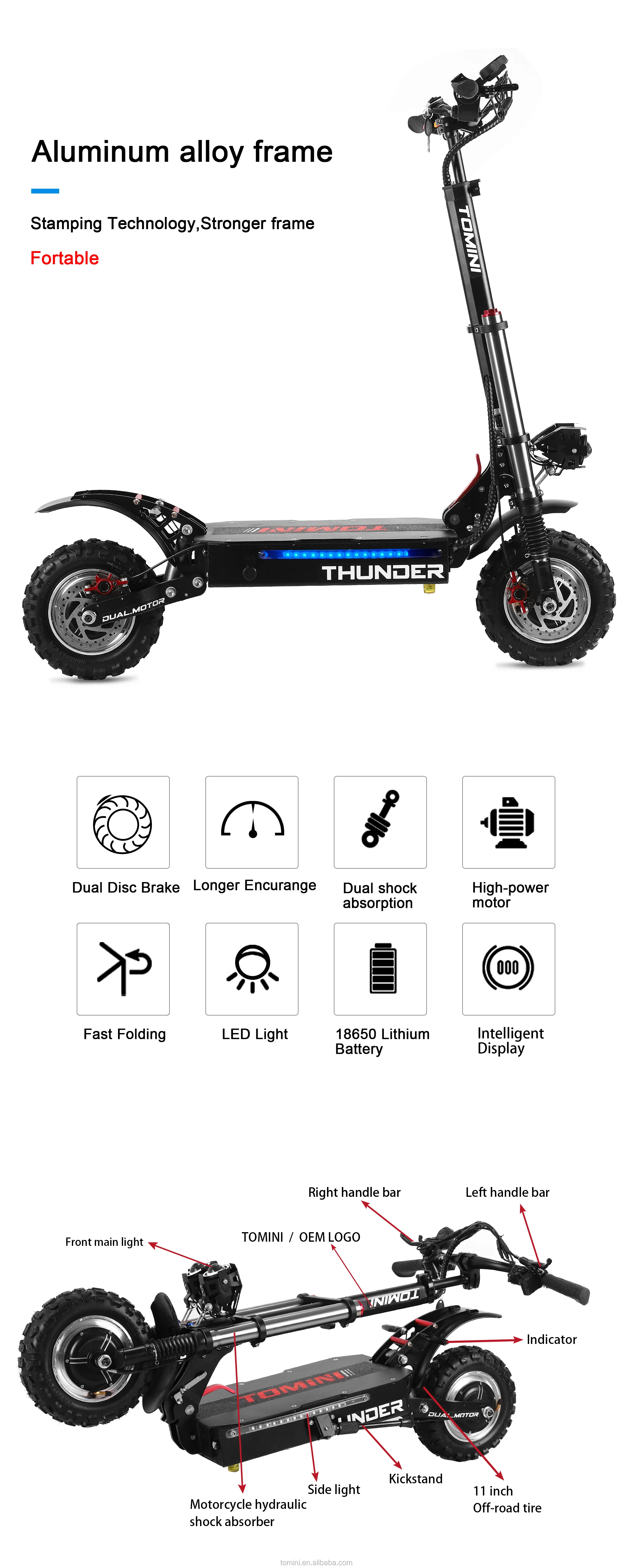 Tomini High Speed 70 Mph Electric Scooters With 5000watts Disc Brake ...