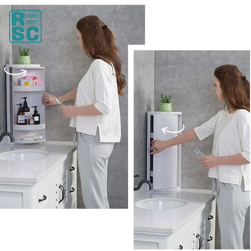 Bathroom 360 Degree Rotating Rack Shelf Kitchen Toilet Shelf Corner ...