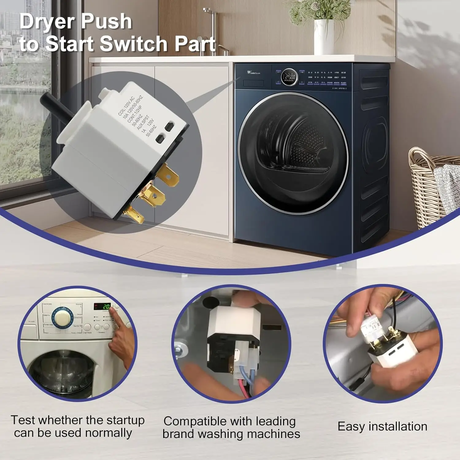 W10117655 Dryer Push to Start Switch for Whirlpool Dryers Door Switch ...