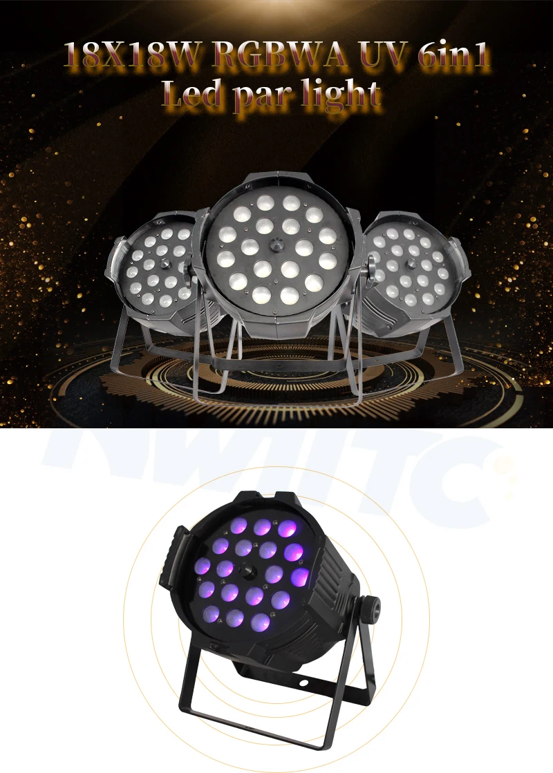 DMX Powercon Par 64 18x18w RGBWA UV 6in1 LED Zoom Par Can Light