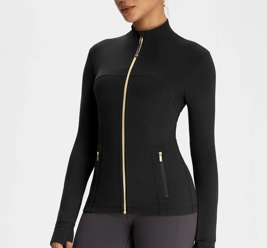 Overseas Warehouse Gold Zipper Yoga Jacket Nylon Women's Yoga Jacket ...