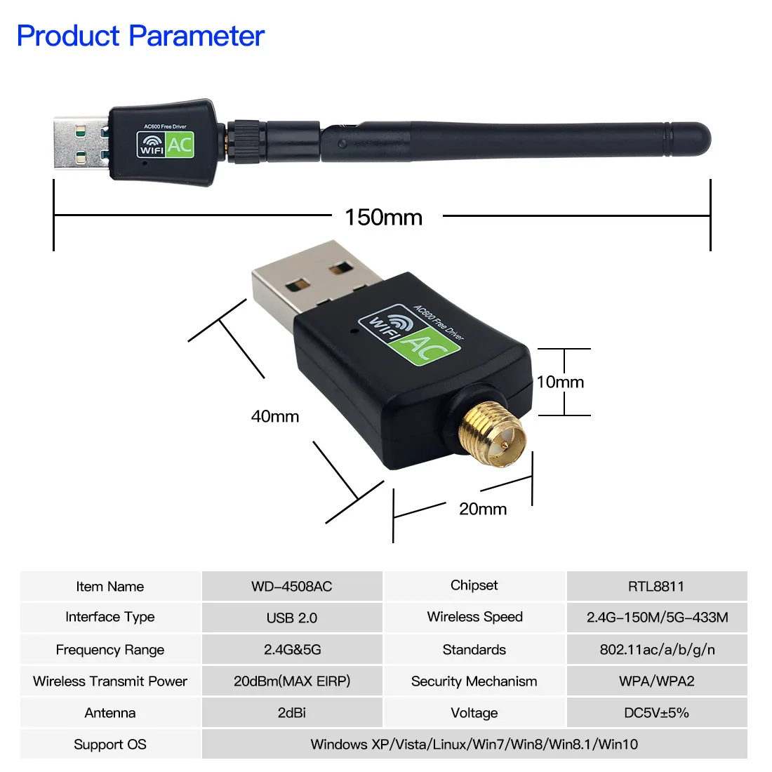 USB drive free dual band wireless network card 2.4G/5.8G 600M Wifi ...