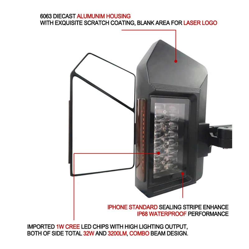 N2 New Design Piug and Play UTV LED Side Mirror with High Power Output ...