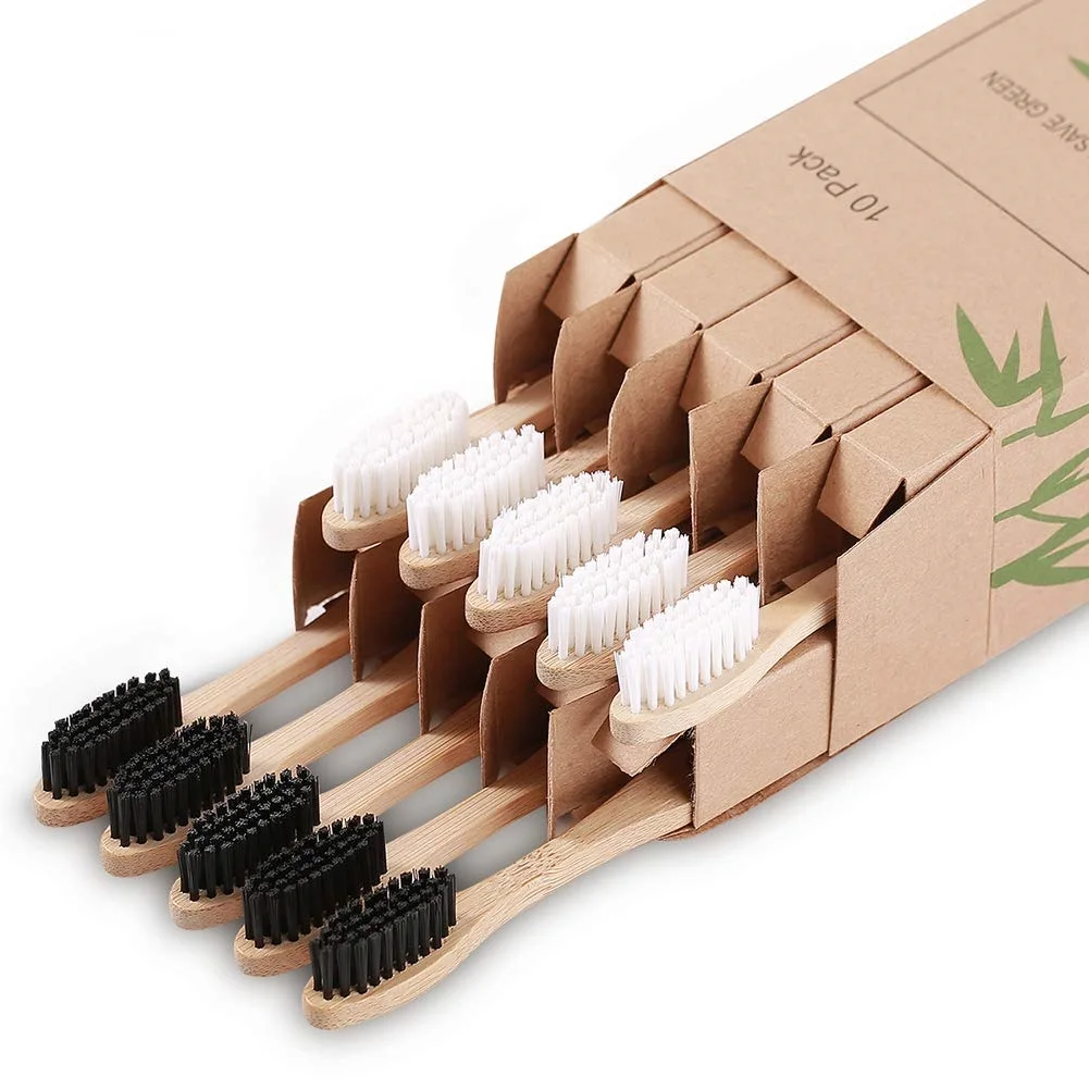 10 Pack Organic Eco-Friendly Biodegradable Toothbrush Bamboo Tooth ...