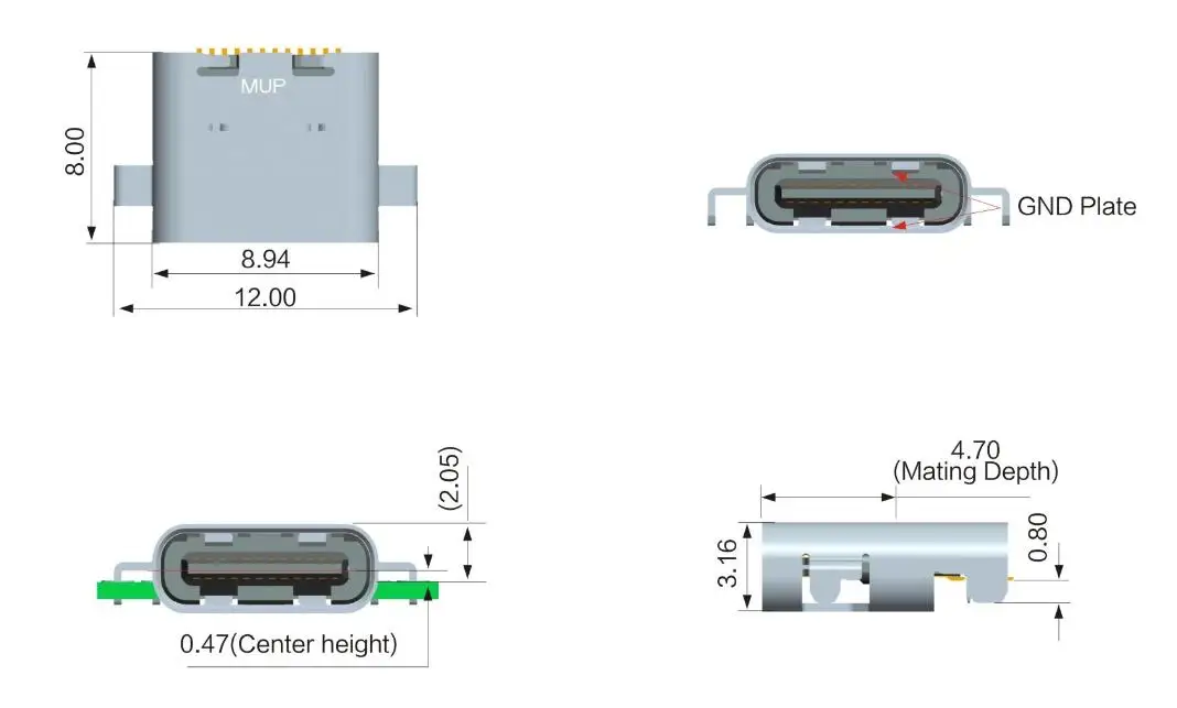 MUP-U22001 24PIN Mid-Mount Dual-Row SMT USB TYPE C Connector