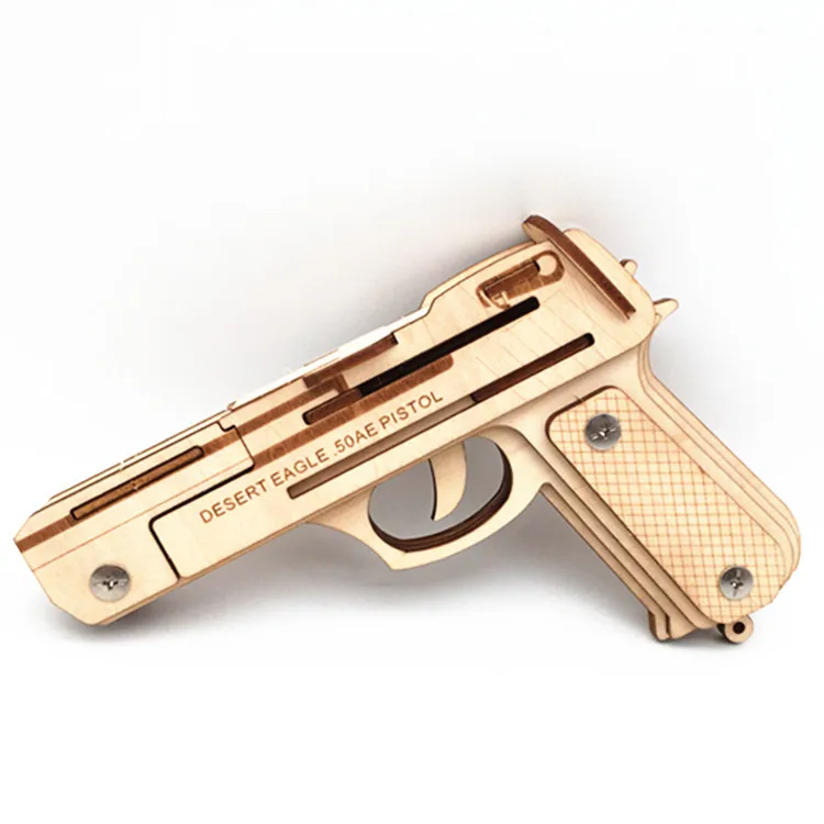 Wooden Puzzle Toys Assembly Wooden Jigsaw Woodcraft Revolver Gun Rubber ...