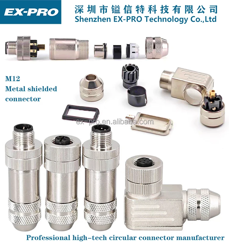 M12 Circular Connector Metal Full Shielded Ip67 Screw Connection 4pin ...