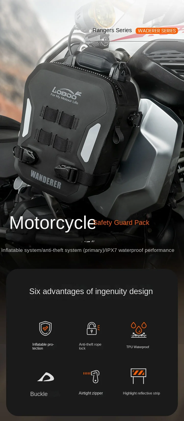 LOBOO Waterproof Reflective Motorcycle Bar Bag - 6L