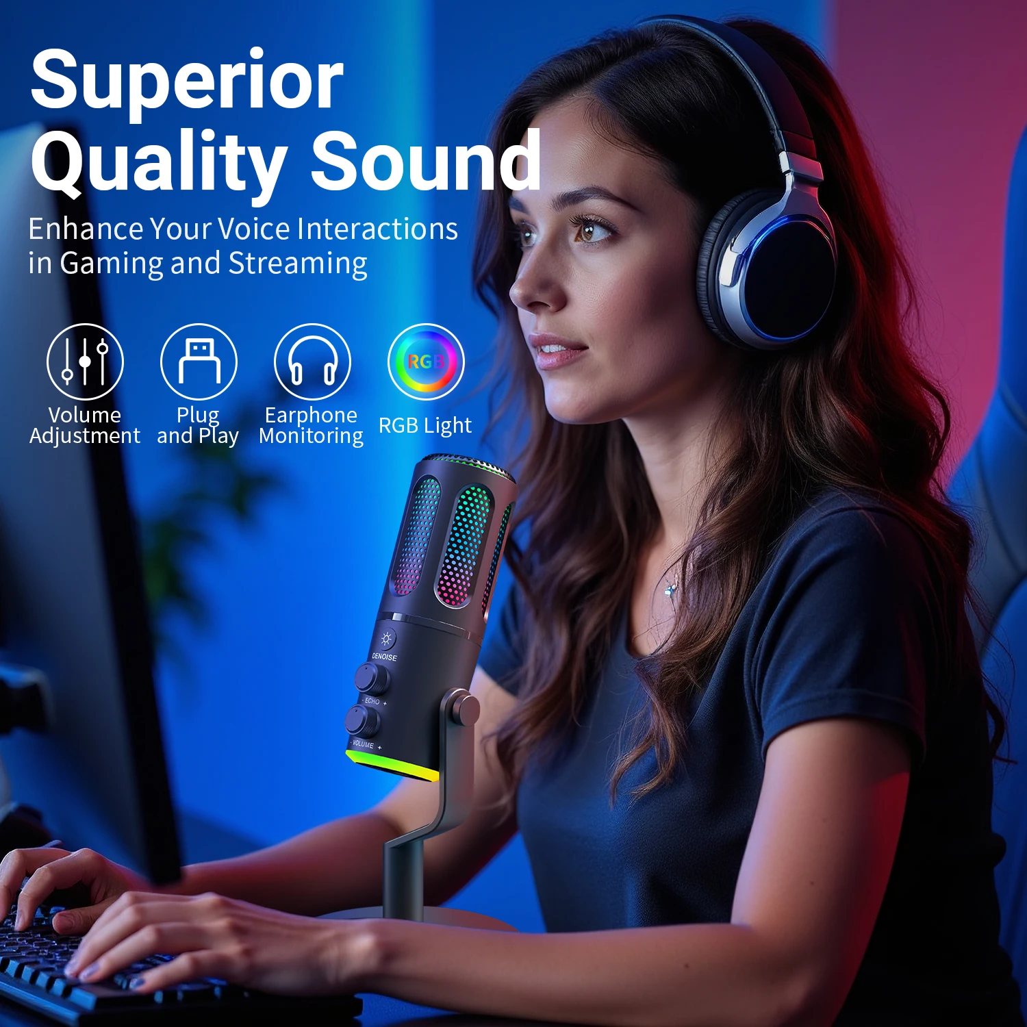 USB C Condenser Microphone by Riksoin for PC Gaming & Podcasts