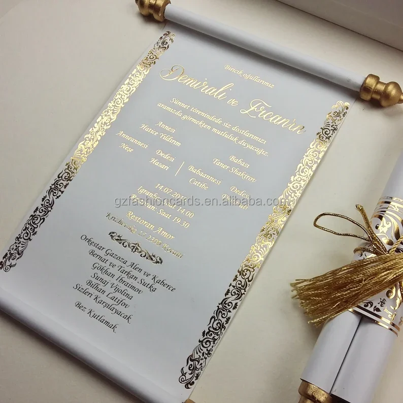 For Promotion Scroll Wedding Invitations With Box Tassel Gold Royal ...
