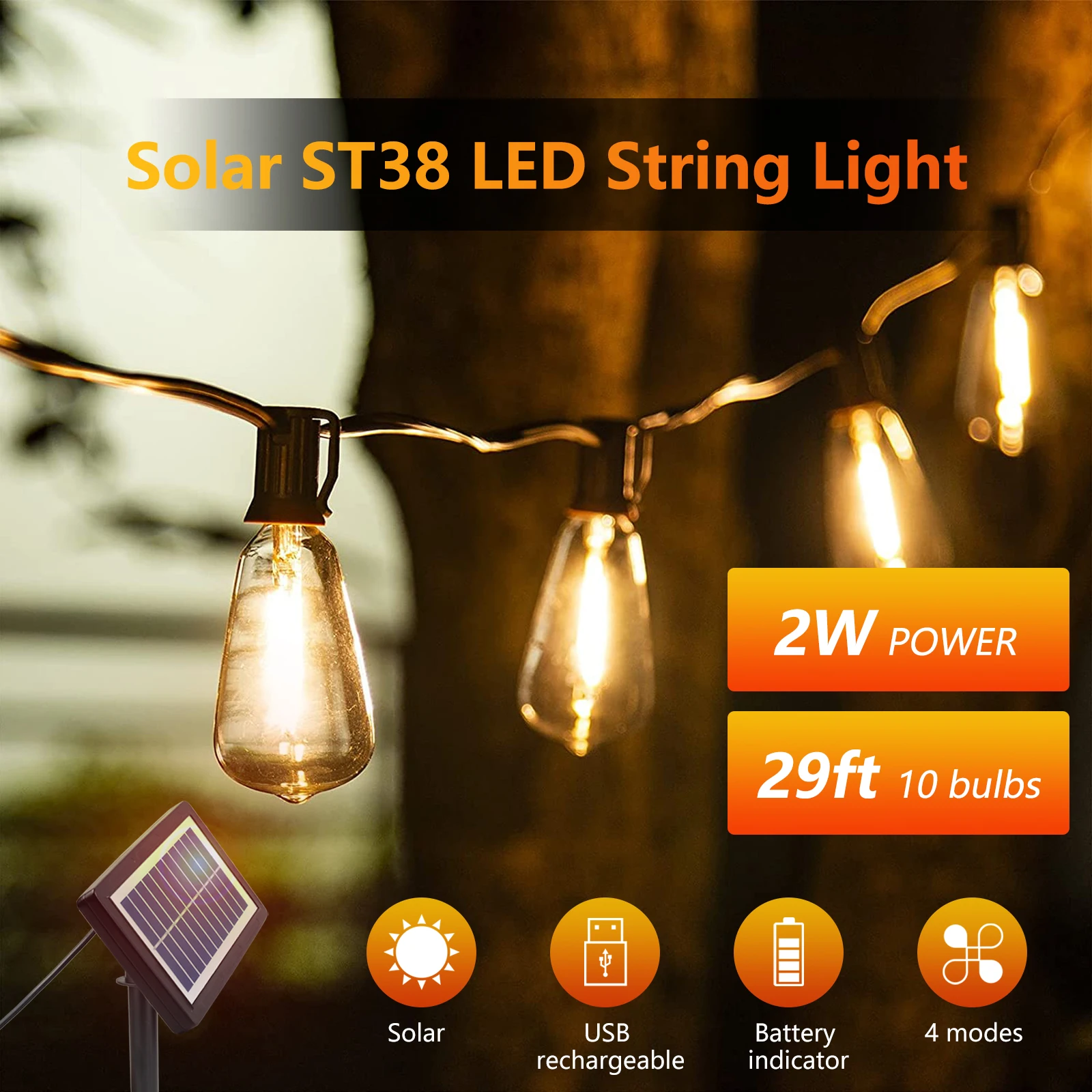 Factory Wholesale Solar String Light St38 Led Bulb 29ft,50ft,100ft Available Solar Outdoor ...