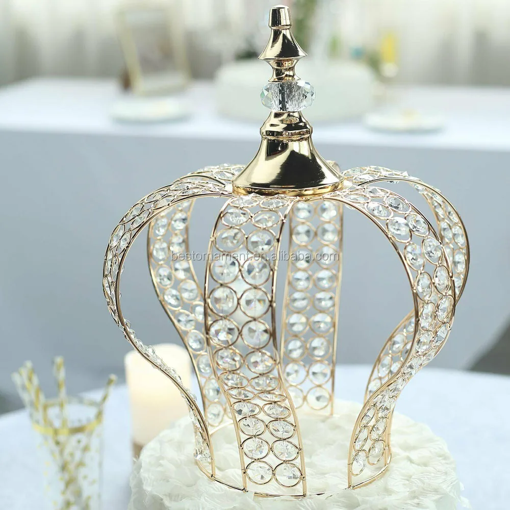 Crystal Metallic Gold Royal Crown Cake Topper with Acrylic Beads for ...