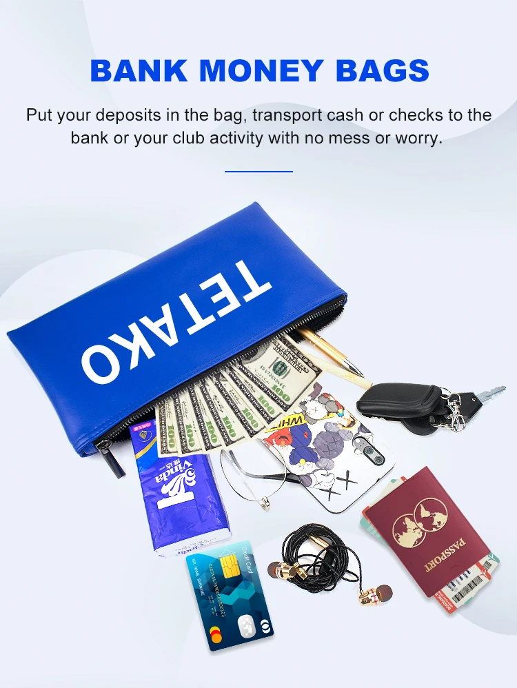 Utility Leather Money Security Coin Bag Bank Deposit Bags With Zipper ...