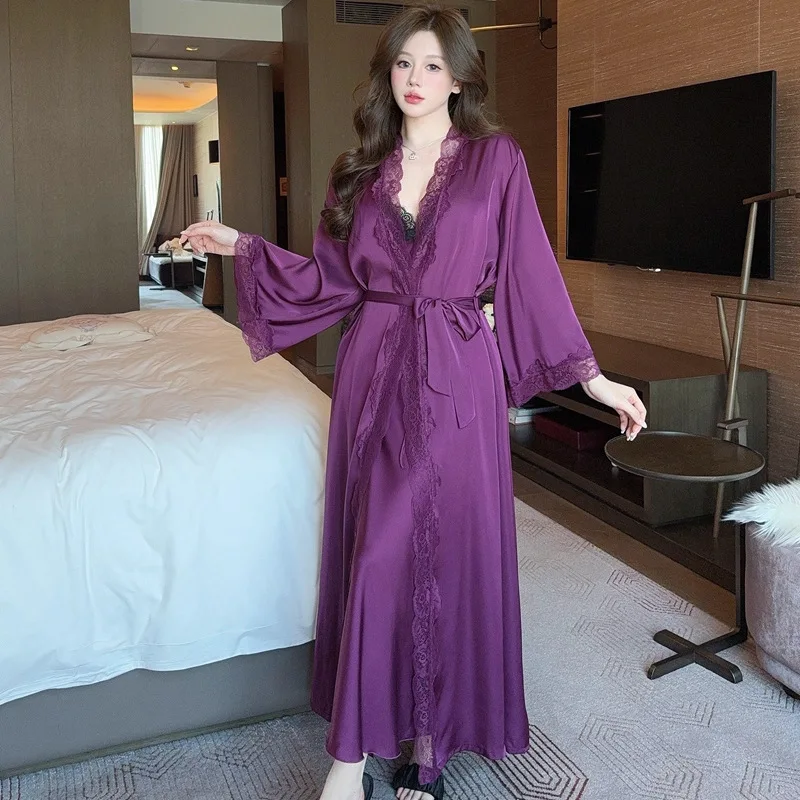 Sexy Back Women's Breathable Solid High-end Ice Silk Sling Nightgown ...