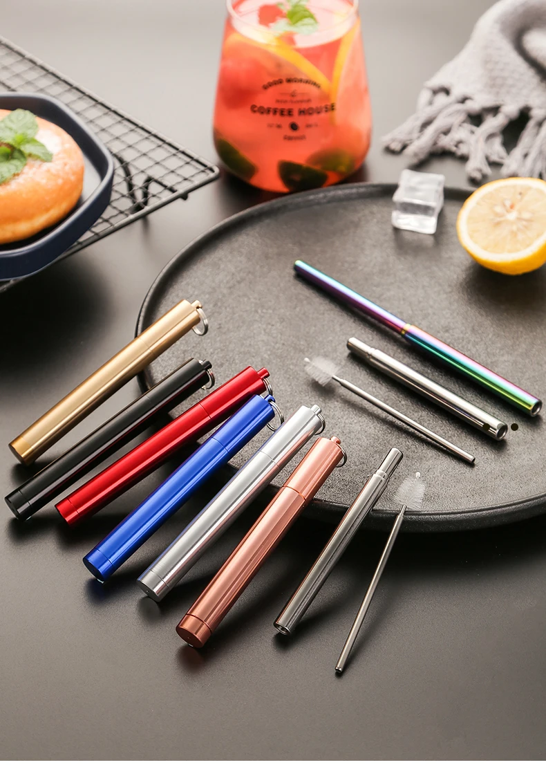Reusable Stainless Steel Drinking Straw Telescopic Metal Straw Set With ...