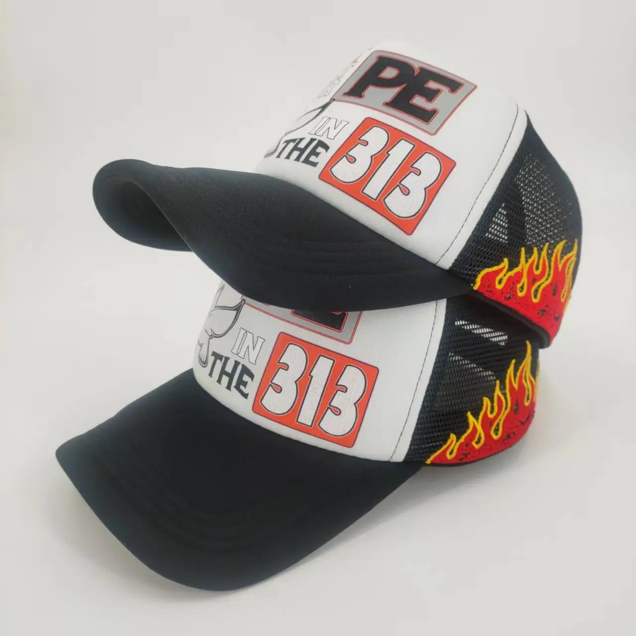 Flame Fire Embroidery Mesh Sport Foam Trucker Hat