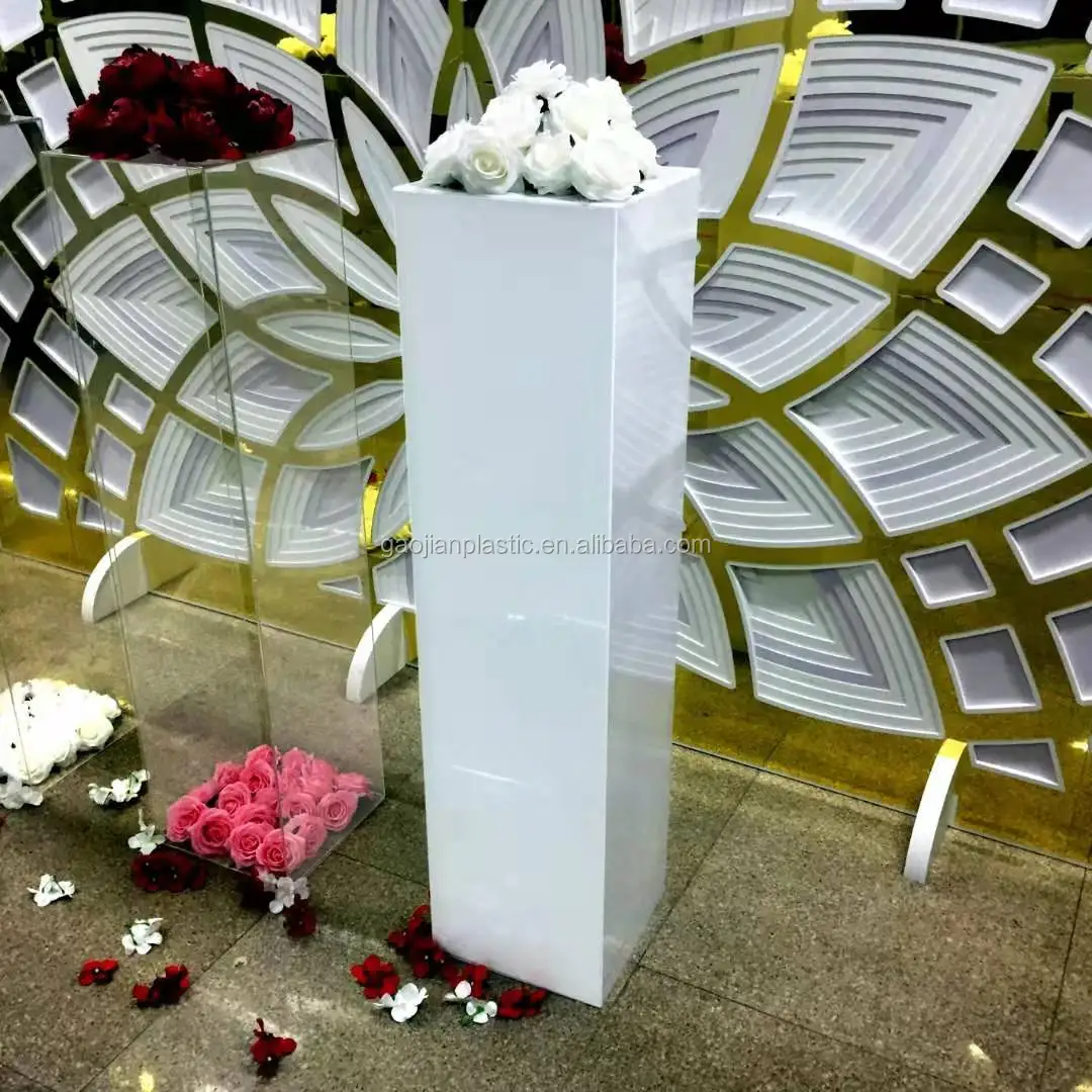 Acrylic White Square Stand Flower Stand Wedding Pillar Column For Event ...