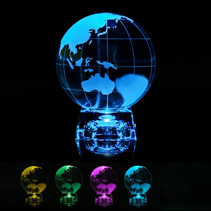 Crystal Glass World Globe Crystal Ball Rotation Crystal Globe ...