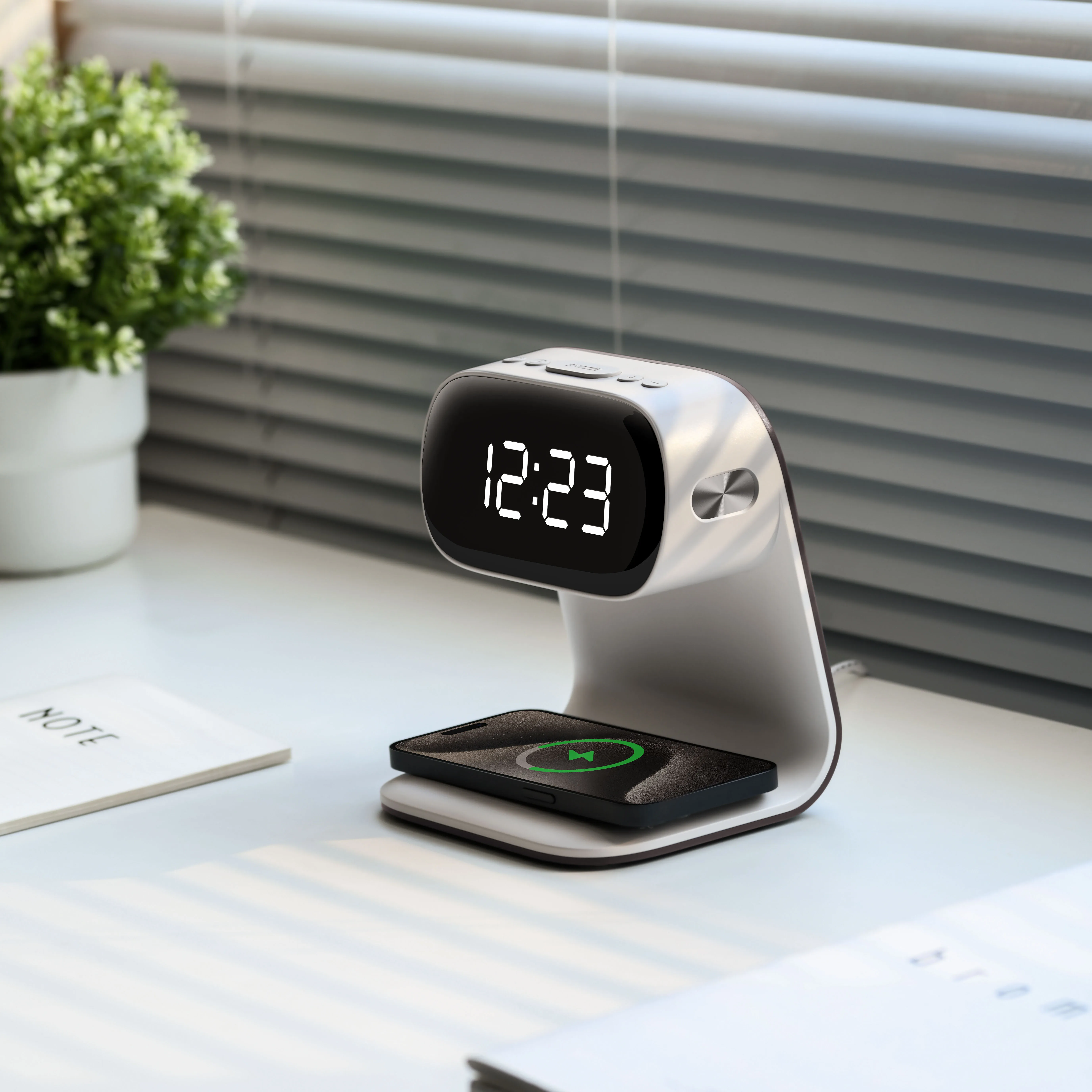 Bedside Lamp Wireless Charger 3 Step Night Light Alarm Clock with Phone ...