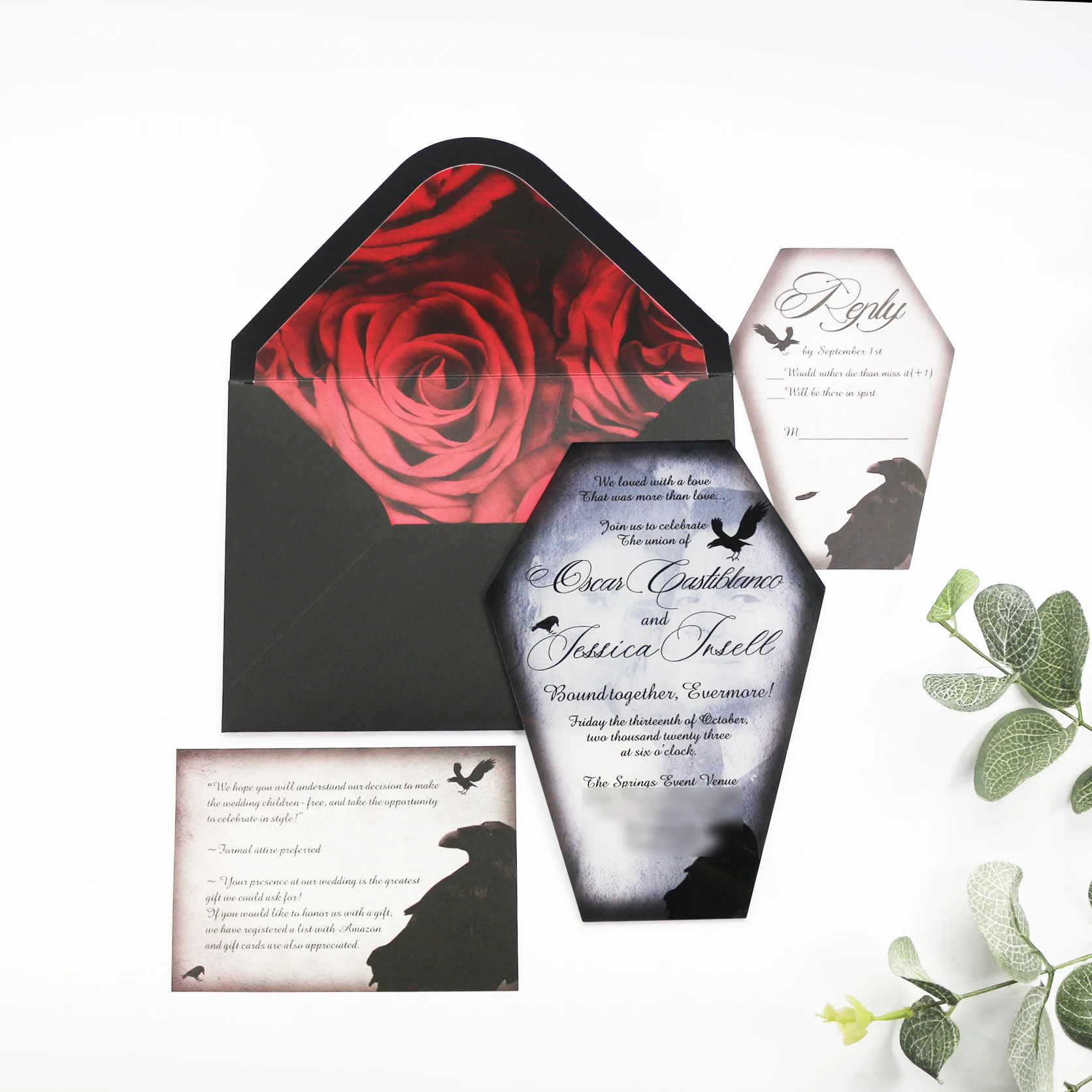 Unique Gothic Wedding Invitation Coffin Shape Uv Printing Acrylic Main ...