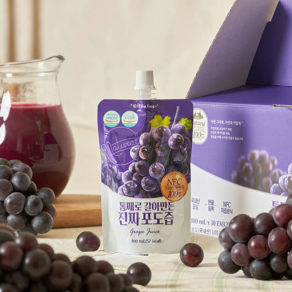 Real Grape NFC Juice 100ml x 30ea 100% Ground Grape Juice Unwatered Thick Juice in Spout Pouch ...