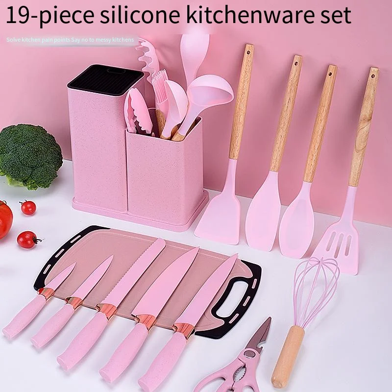 Kingwise 19-piece Set Of Silica Gel Kitchen Utensil Set With Wooden ...