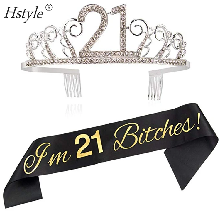21st Birthday Tiara And Sash I'm 21 B1tches Sash And Crystal Rhinestone ...