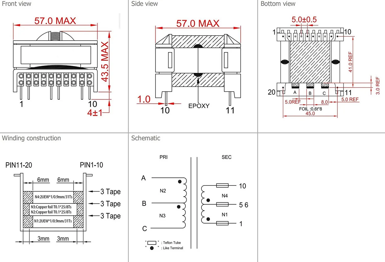 High Frequency ETD49 Transformer - Ferrite Core Isolation