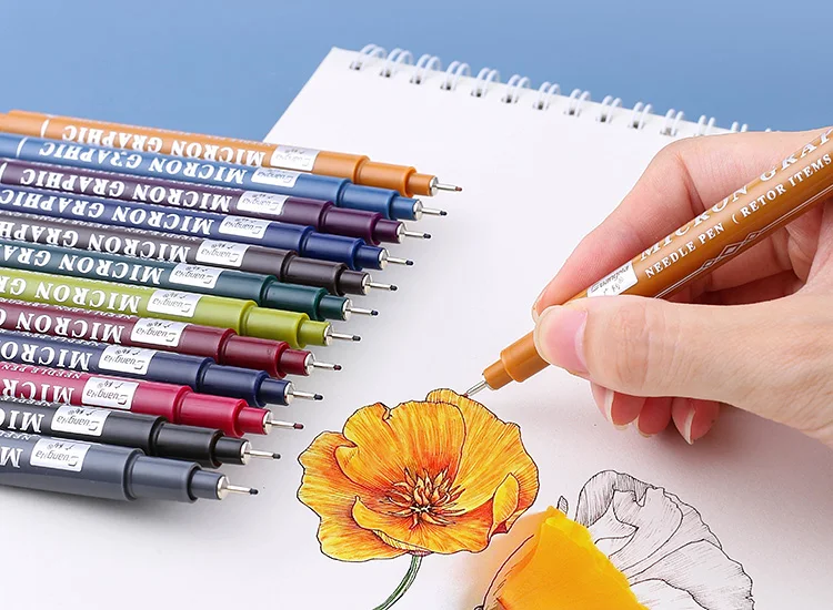 12 Colors Micron Drawing Pen With Waterproof Non-toxic Pigment Ink ...