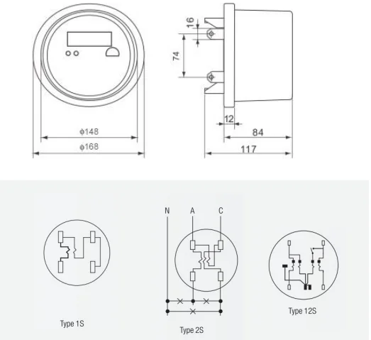 Bidirectional Single Phase ANSI Socket Energy Meter FM 1S 2S 12S