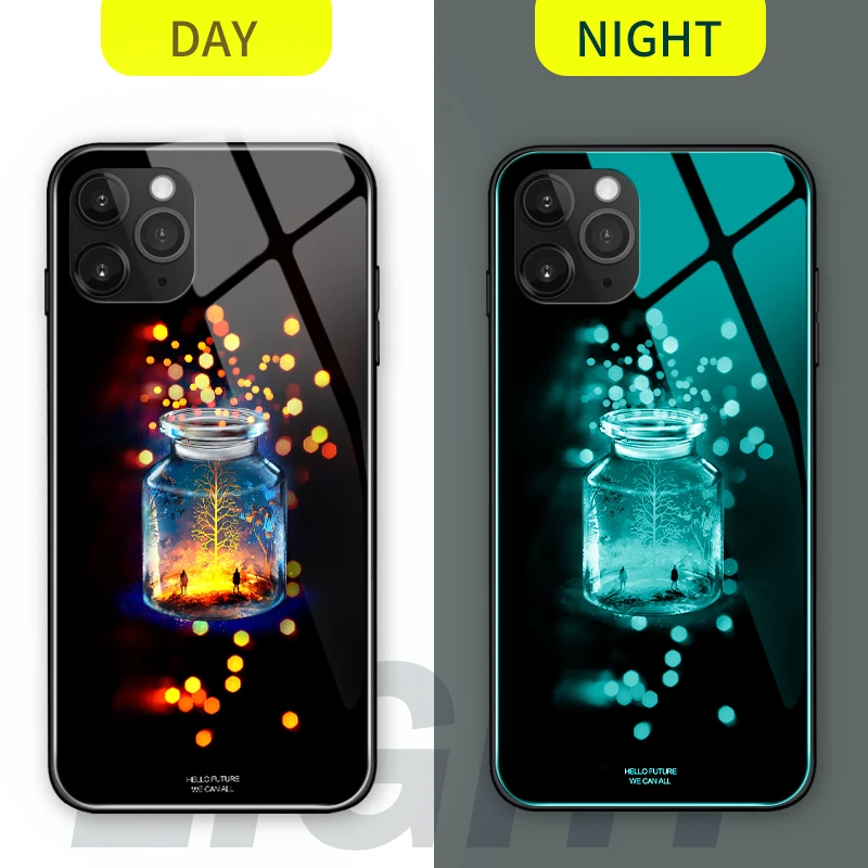 2021led Luminous Tempered Glass Night Light Phone Case For Iphone 11 ...