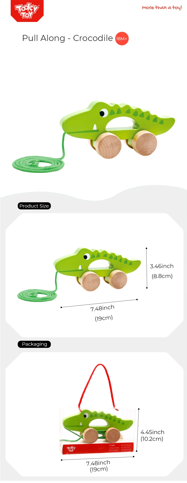 Wooden Animal Crocodile Push Pull Toy - Balance & Fun