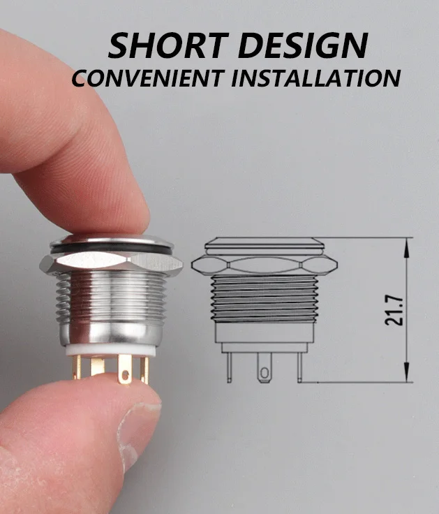 Instantaneous LED Power Push Button Switch - 16mm Metal