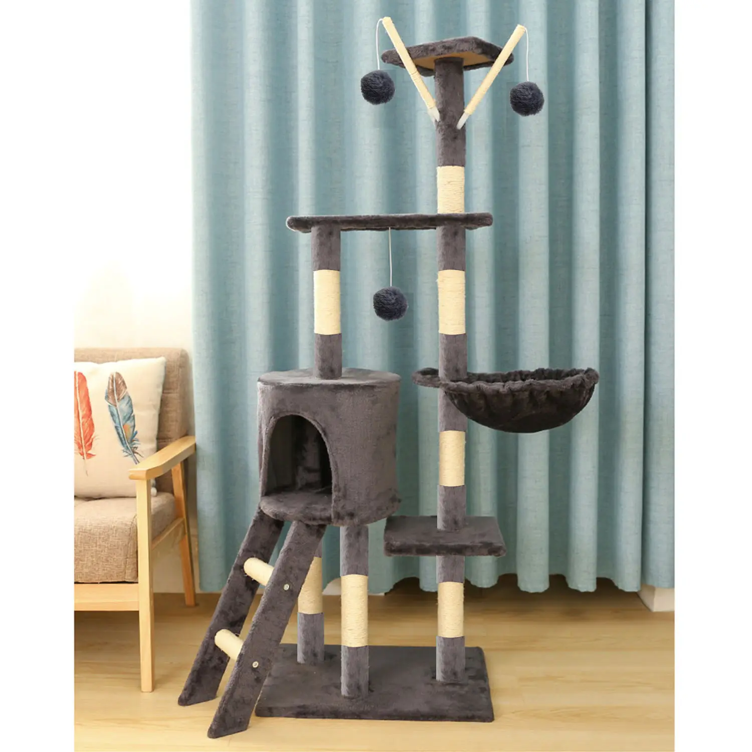 Modern Five-Layer Cat Climbing Rack Sisal Column Integrated Cat Nest ...