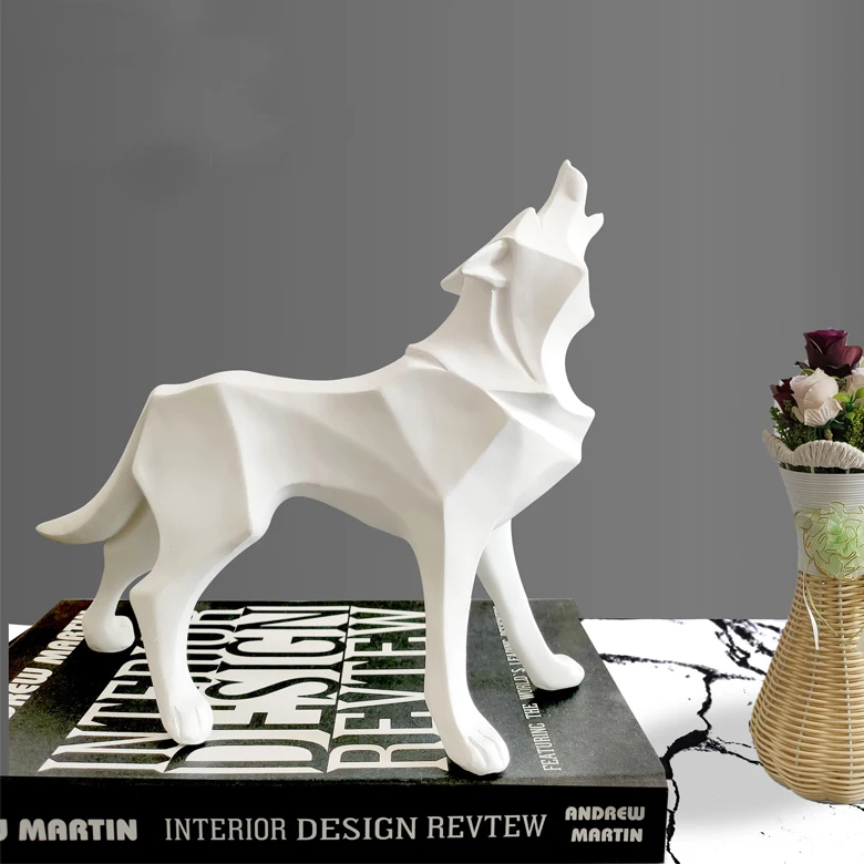 Resin Statues Metallic Silver Finish Wolf Statue Decorations For Home ...