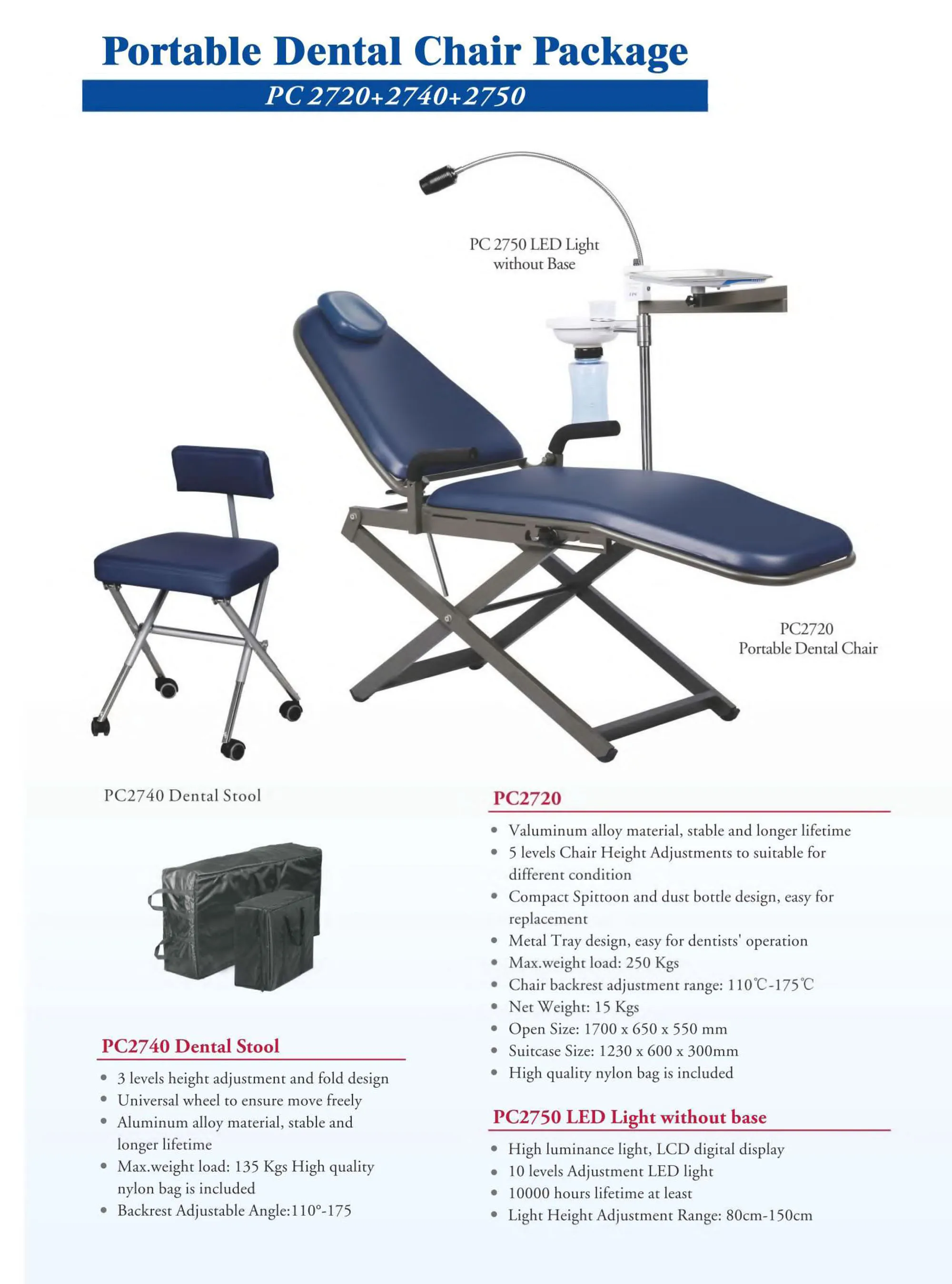 TPC PC2720+2740+2750 Portable Dental Chair Package - Smieldent