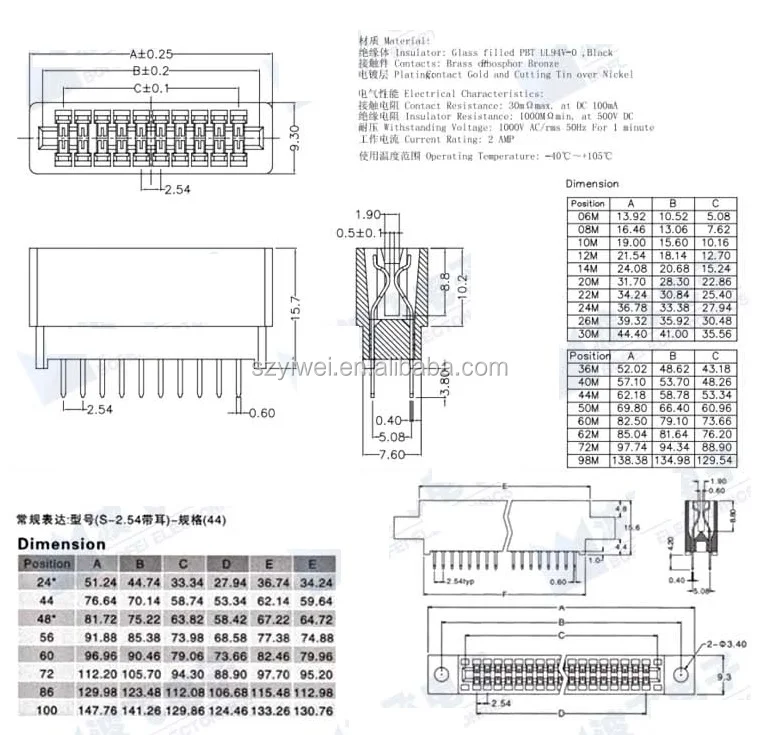 Card Edge Connector Slot 2.54 Mm Pitch 62 Pin 2x31 Position Pcb Gold ...
