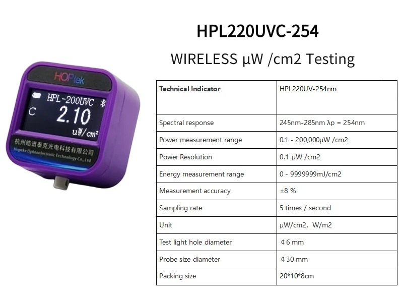 Uvc Meter Intensity Tester Uw/cm2 Mj/cm2 Peakwavelength 254nm - Buy Uvc ...