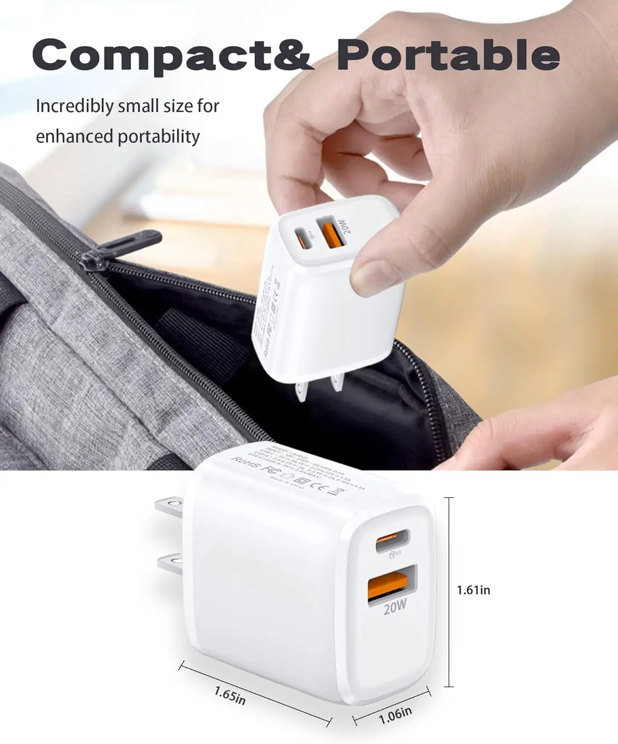 USB Type C Portable Charger - 20W Fast Charging Adapter